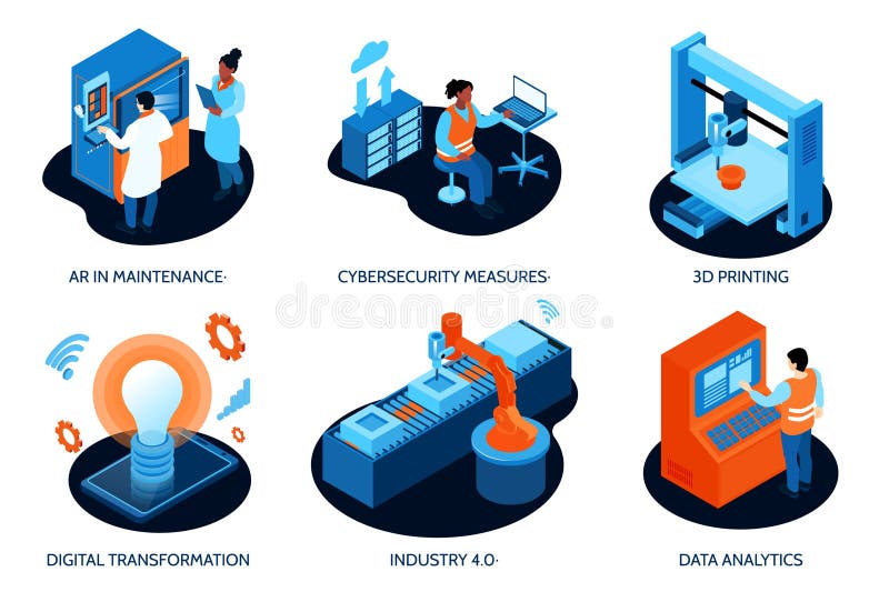 Isometric Cartoon Smart Industry Mini Composition Set Stock ...
