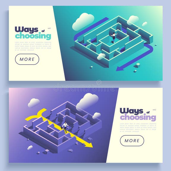 Isometric Cartoon Ways of Choosing Banner Set Stock Illustration ...