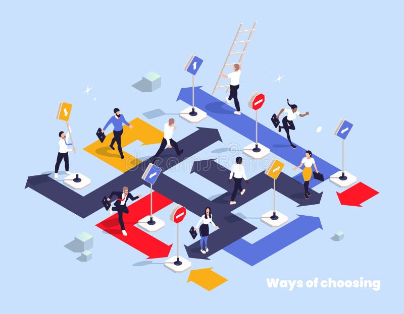Isometric Cartoon Ways of Choosing Composition Stock Illustration ...