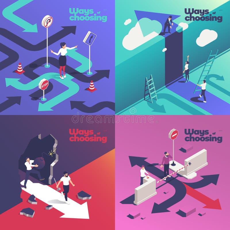 Isometric Cartoon Ways of Choosing Composition Set Stock Illustration ...