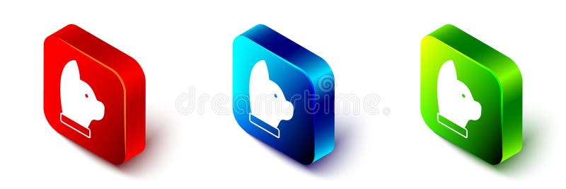 Isometric Cat Icon Isolated on White Background. Red, Blue and Green ...