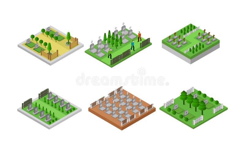 Isometric Cemetery Set Vector Illustration Stock Illustration ...