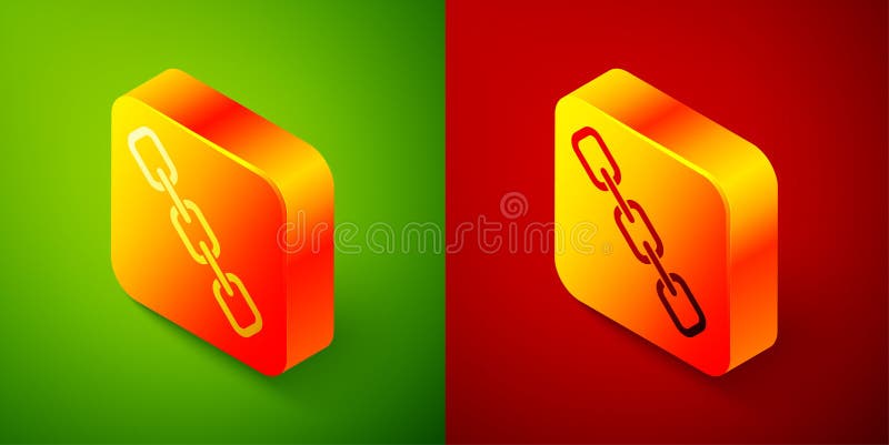 Isometric Chain Link Icon Isolated on Green and Red Background. Link ...
