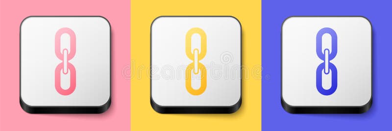 Isometric Chain Link Icon Isolated on Pink, Yellow and Blue Background ...