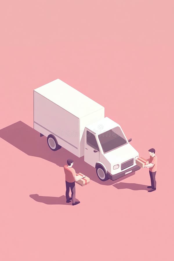Isometric Character of a Delivery Driver Handing Over a Package. Stock ...