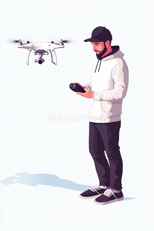Isometric Character of a Drone Operator Piloting a Flying Drone. Stock ...