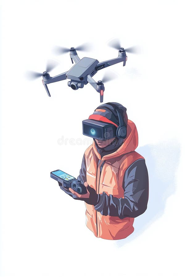 Isometric Character of a Drone Operator Piloting a Flying Drone. Stock ...