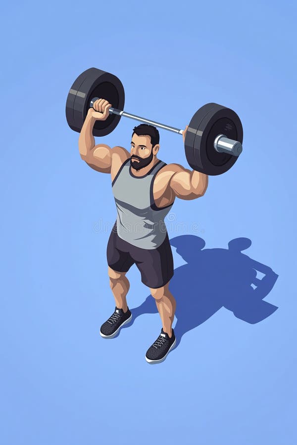 Isometric Character of a Gym Trainer Lifting Weights. Stock ...