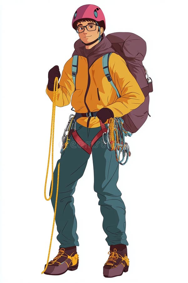 Isometric Character of a Mountaineer with a Climbing Rope and Backpack ...