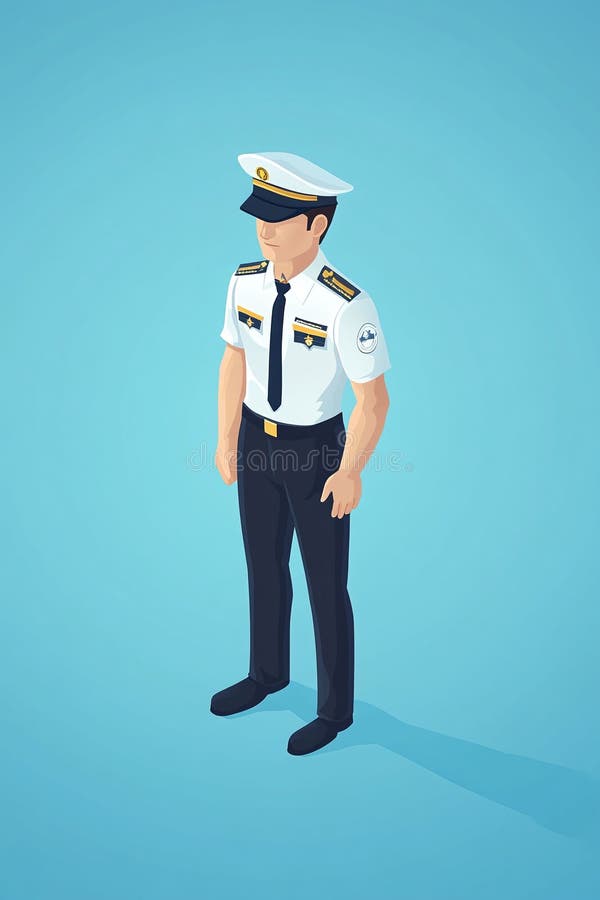 Isometric Character of a Pilot in Uniform with a Captain S Hat. Stock ...
