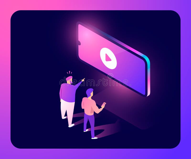 Isometric Characters Watching on Presentation Screen. Isometric 3d ...