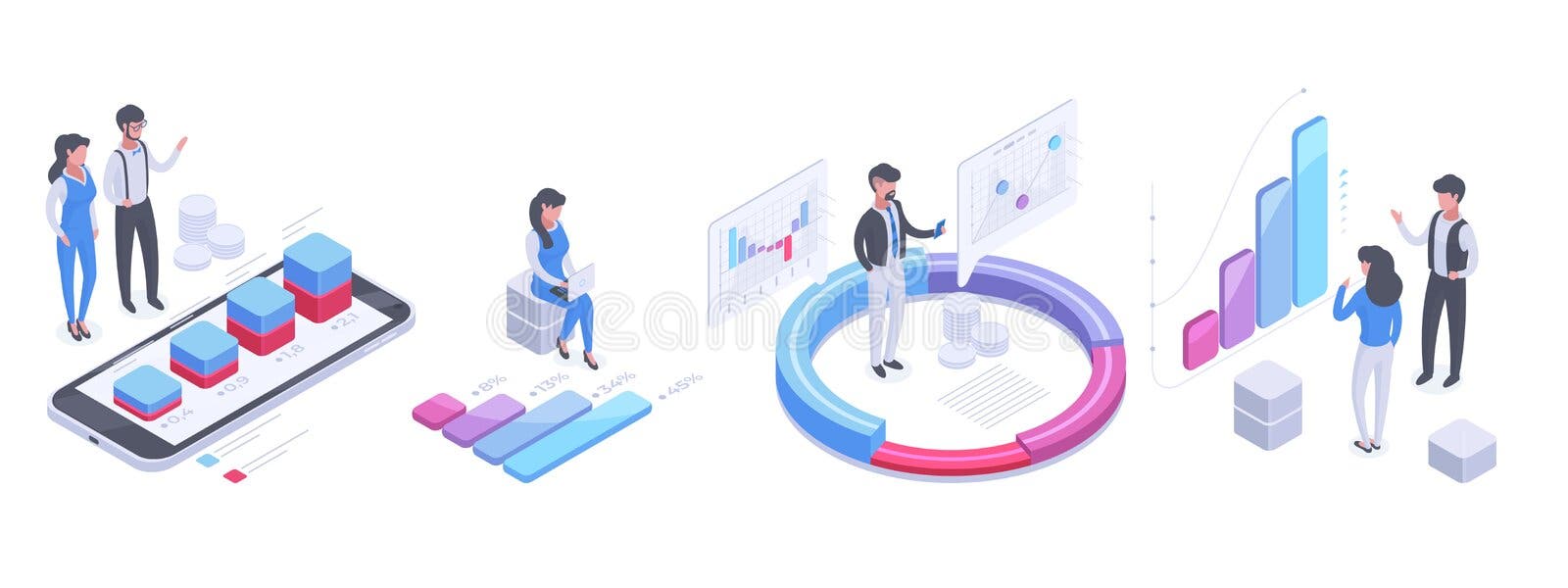 Isometric Graph Chart, 3d Statistic Diagram, Data Analysis Symbols. Futuristic Diagram Charts ...