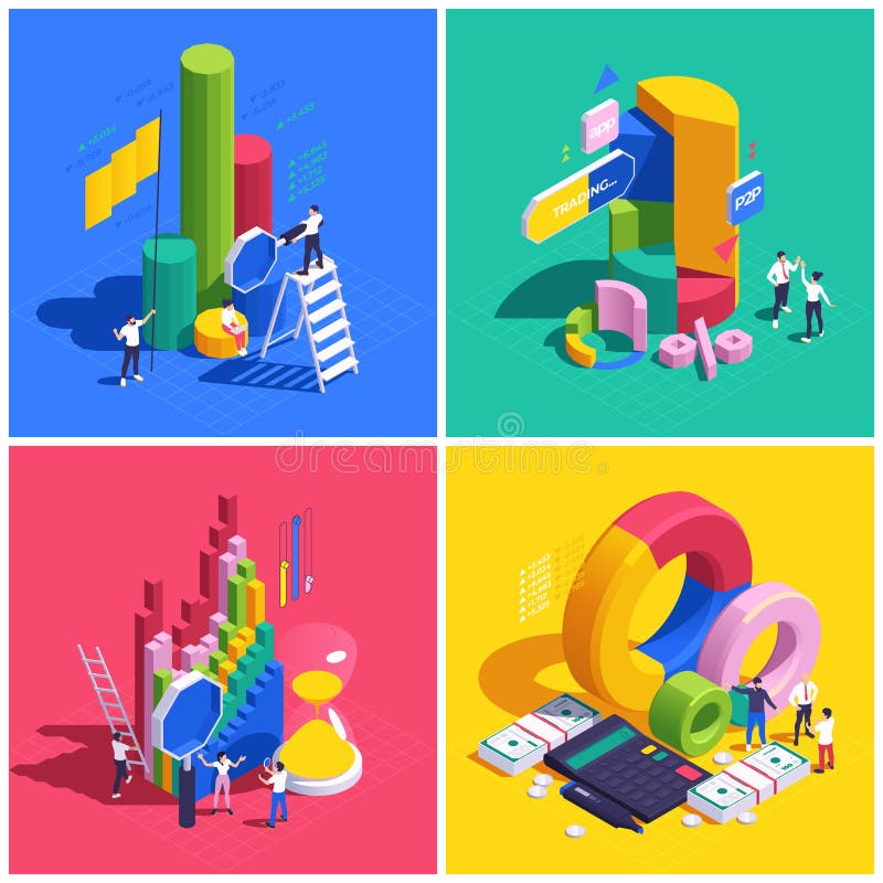 Isometric Charts and Graphs Collection Stock Vector - Illustration of ...