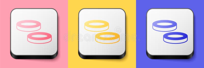 Isometric Checker Game Chips Icon Isolated on Pink, Yellow and Blue ...