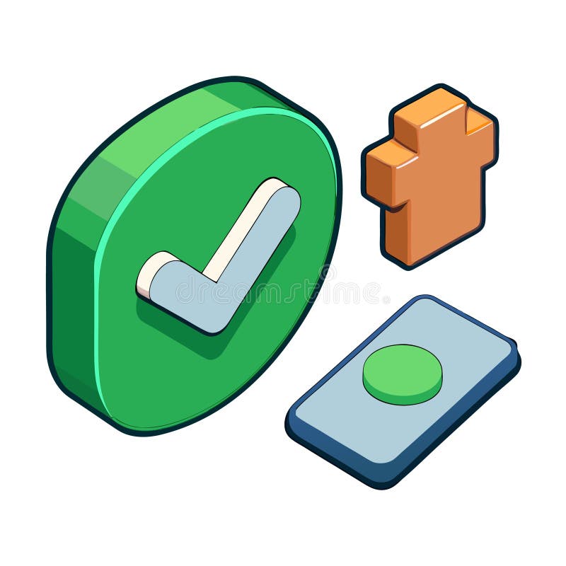 Isometric Checkmark Plus Button Cartoon Illustration on Transparent ...