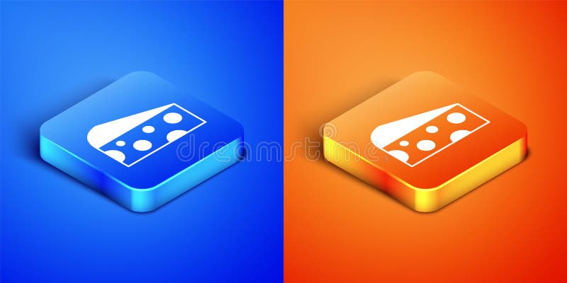 Isometric Cheese Icon Isolated on Blue and Orange Background. Square ...