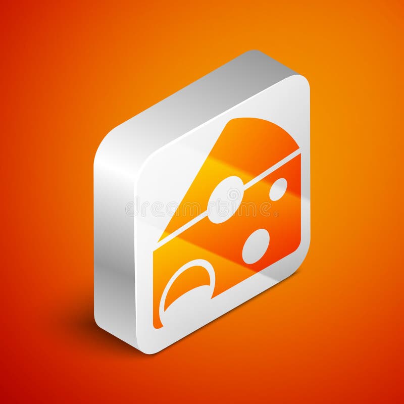 Isometric Cheese Icon Isolated on Orange Background. Silver Square ...