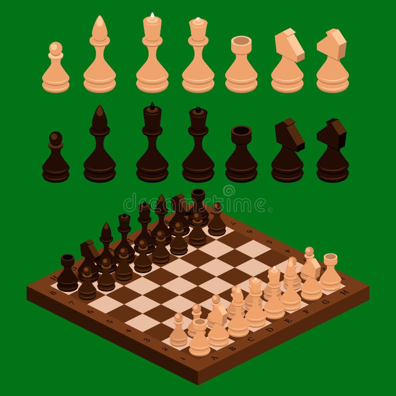 Isometric Chess Pieces with Board Stock Vector - Illustration of board ...