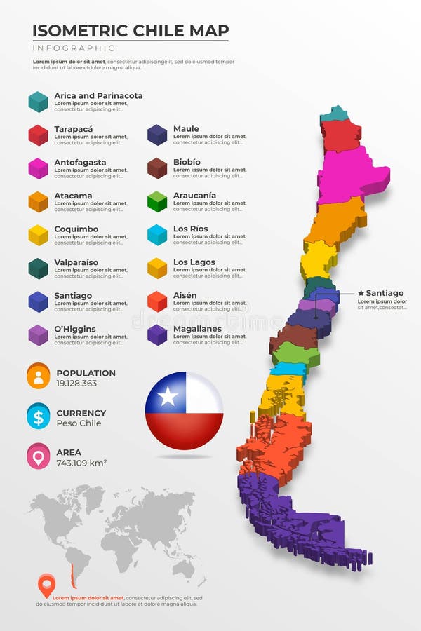 Isometric Chile Map Infographic Design Vector Illustration Stock Vector ...