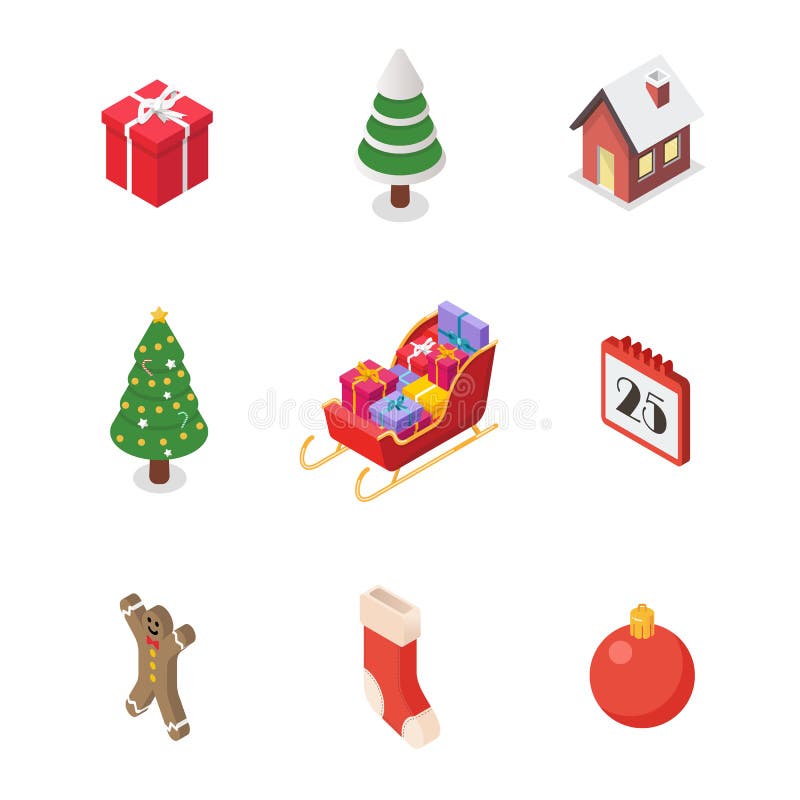 Isometric Christmas Icons Collection Stock Vector - Illustration of ...