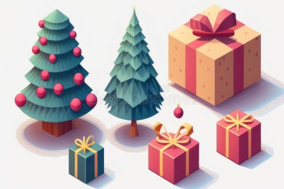 Isometric Christmas Tree and Gift Boxes. 3d Vector Illustration Stock ...
