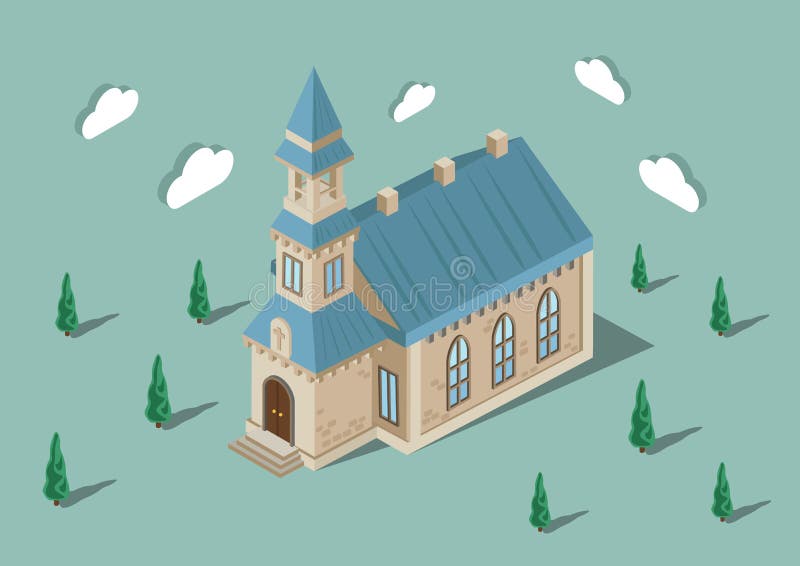 Isometric church stock vector. Illustration of icon, tree - 50719063