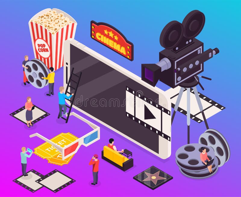 Isometric Cinema Elements Composition Stock Vector - Illustration of ...