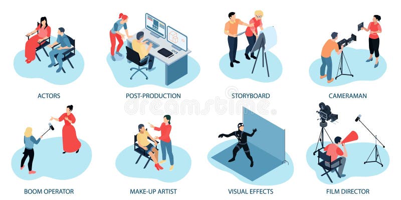 Isometric Cinema Production Compositions Stock Vector - Illustration of ...