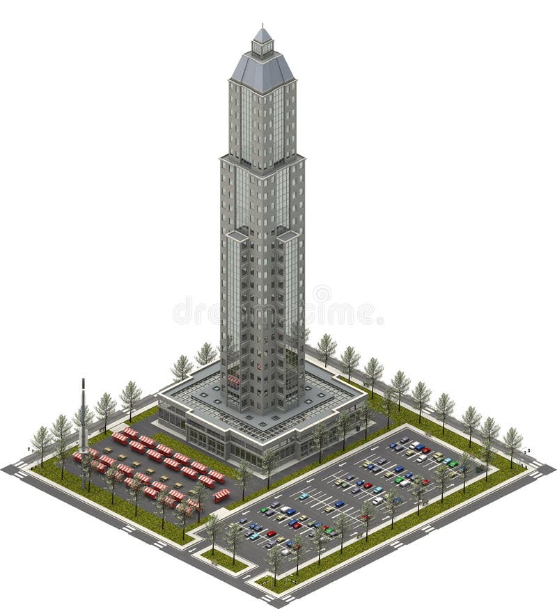 Isometric City Buildings, Skyscraper Tower and Parking Lot. 3D ...