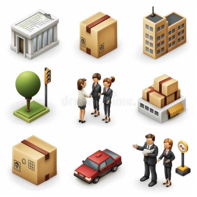 Isometric City Elements Set Generated Using AI. Stock Illustration ...