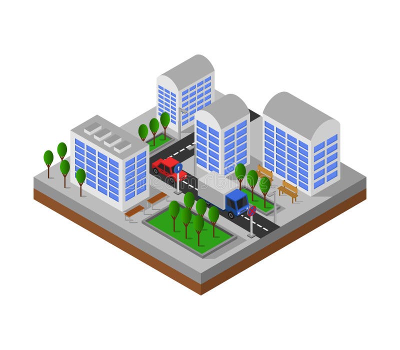 Isometric City Icon Illustrated in Vector on White Background Stock ...