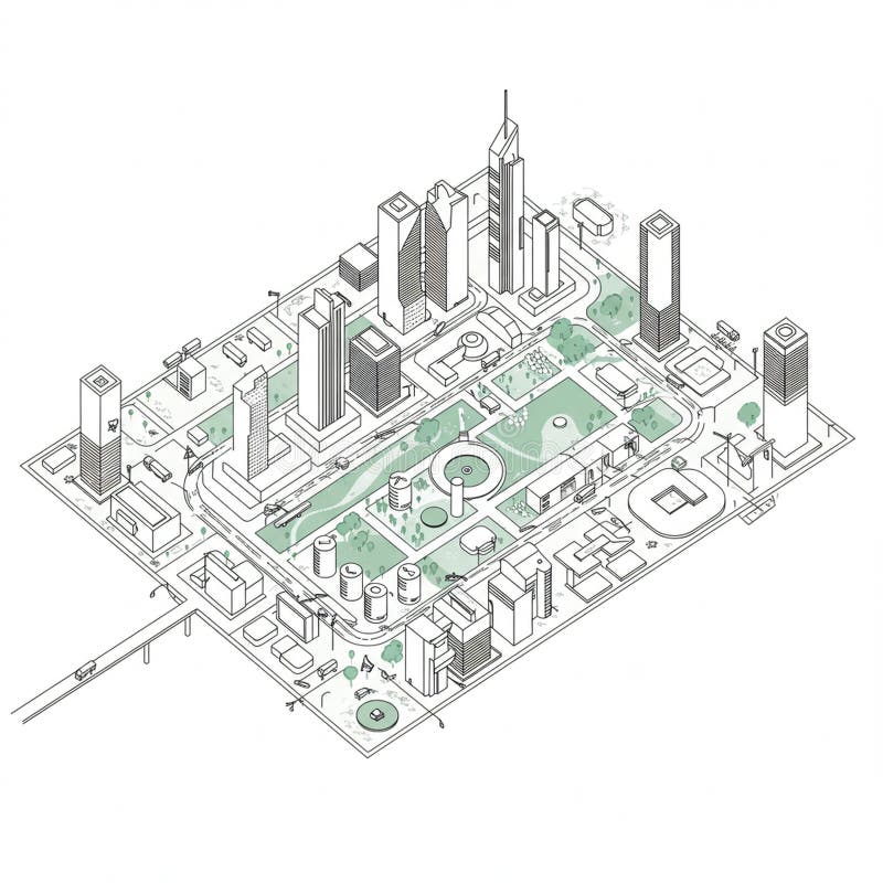 Isometric City Layout Features Modern Skyscrapers Arranged in a Grid ...