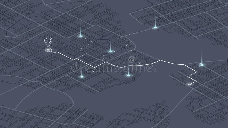 Isometric City Map Featuring Directional Signs, an Intended Goal Point ...