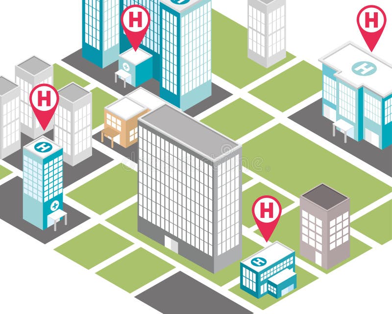Isometric City Map Hospitals Stock Vector - Illustration of medical ...