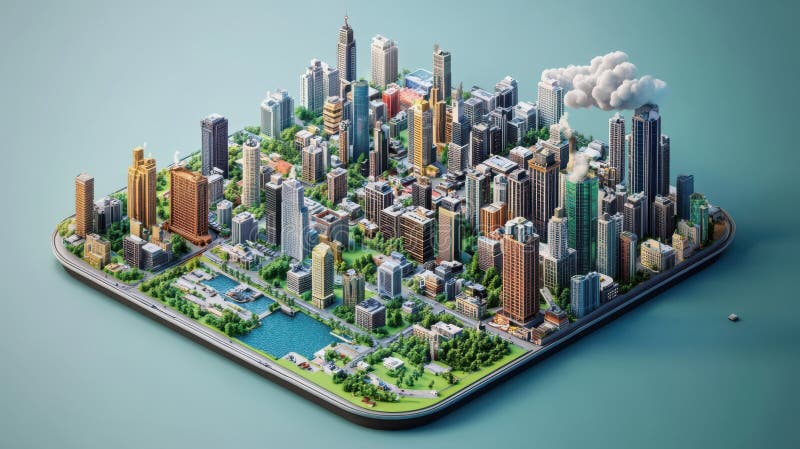 Isometric City Map for Location Advertisement 3D Render Stock ...