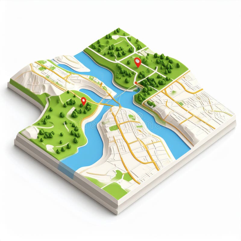 Isometric City Map with Parks and River Stock Illustration ...