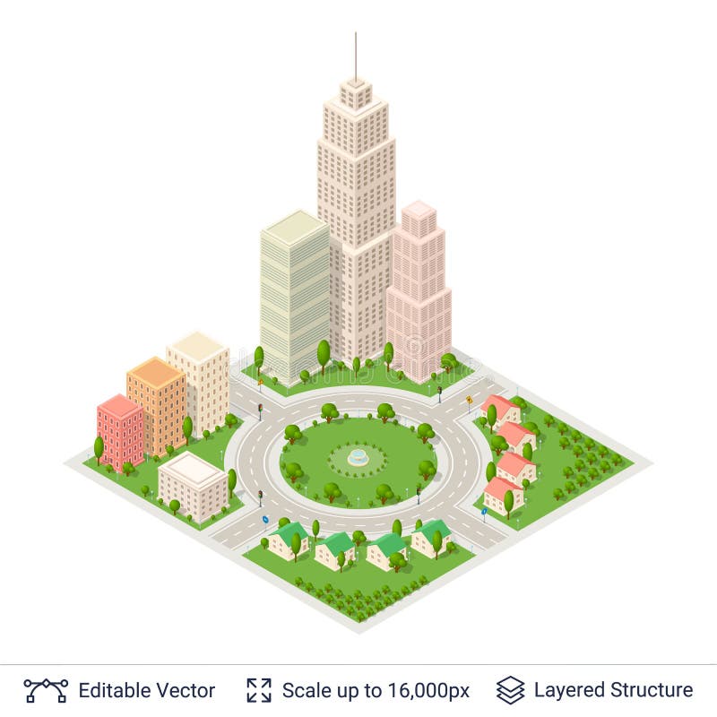 Isometric City Popular Structures. Stock Vector - Illustration of ...