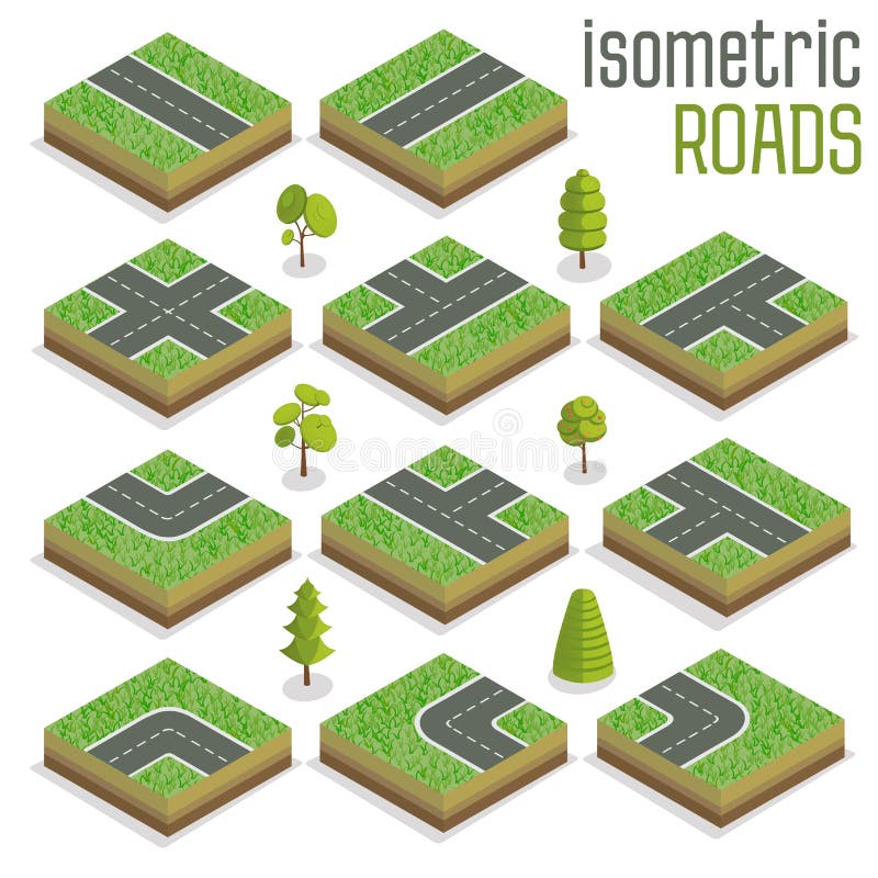 Isometric Roads. Traffic Street Road Junctions, Highway Map Elements ...
