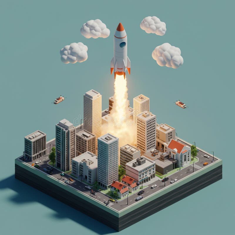 Isometric City Rocket Launch: Innovation and Progress in Miniature ...