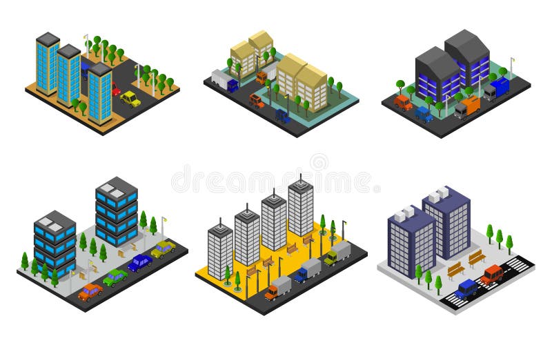 Isometric City Set Vector Illustration Stock Illustration ...