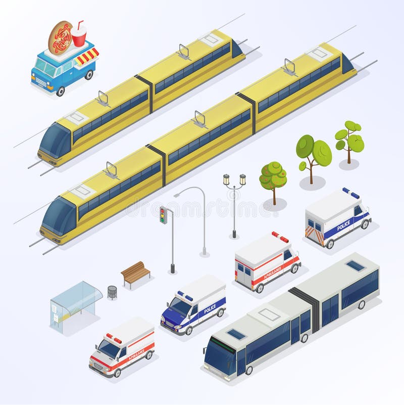 Isometric City. Urban Elements. Isometric Bus. Isometric Train. Stock ...