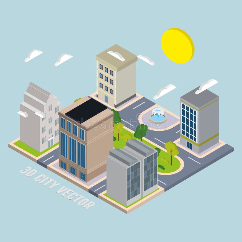 Isometric Cityscape Buildings Vector Stock Vector - Illustration of ...