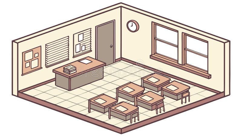 Isometric Classroom with Desks, School and Education Vector Art, Vector ...