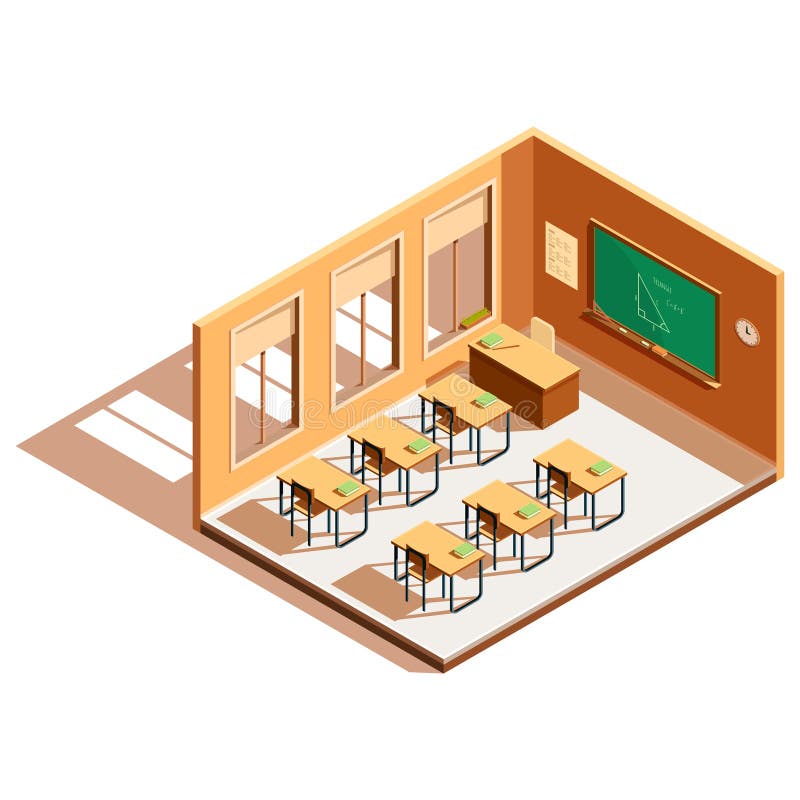 Isometric Classroom with Furniture and Equipment Stock Vector ...