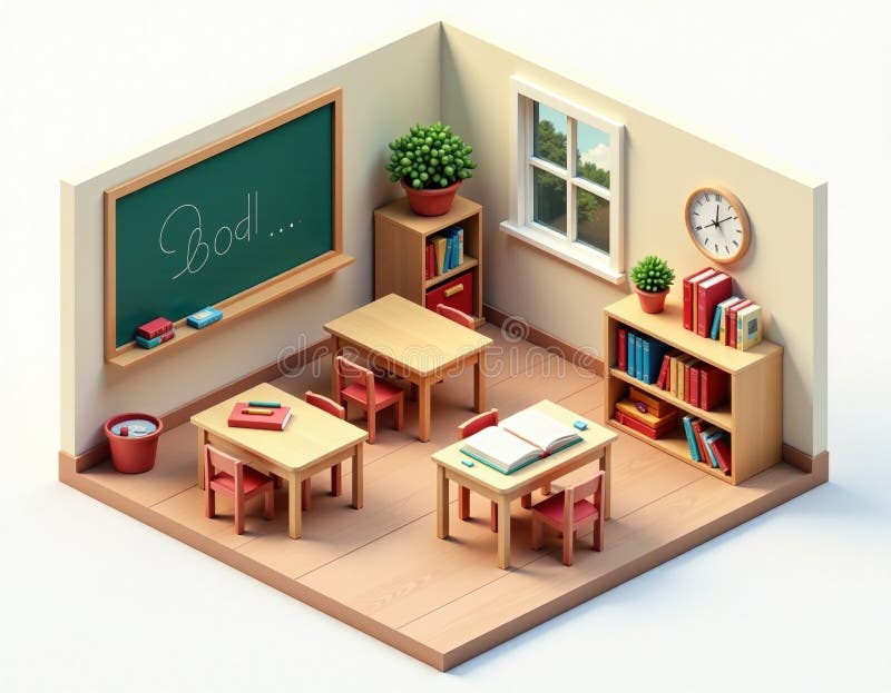 Isometric Classroom Interior Design Stock Illustration - Illustration ...
