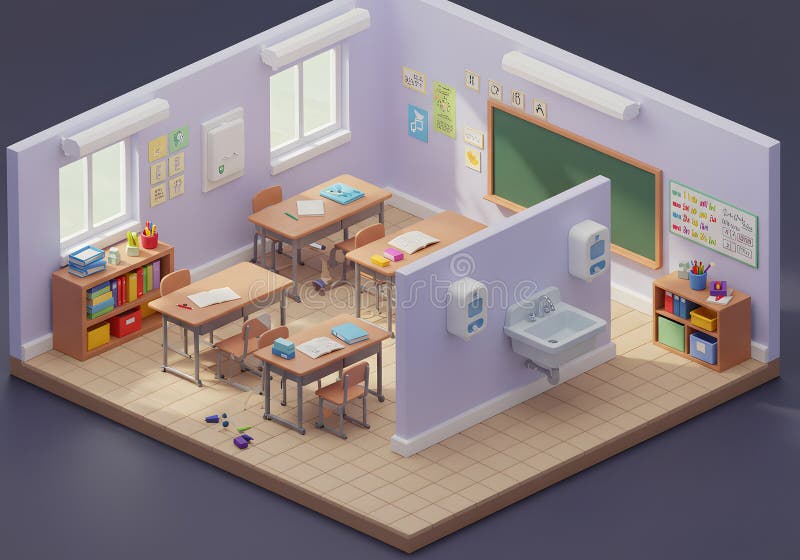 Isometric Classroom Interior Design Illustration Stock Illustration ...
