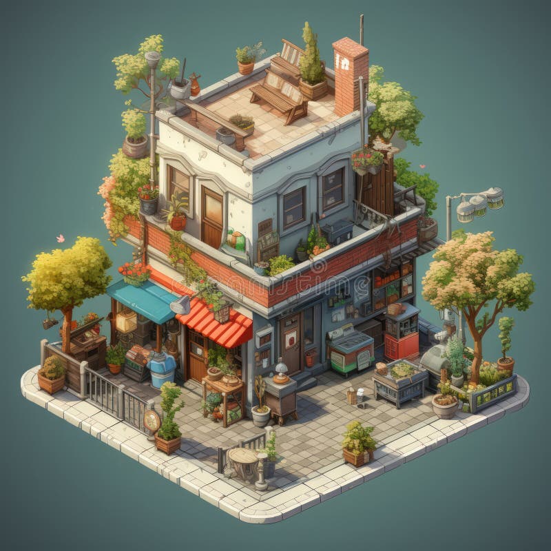 Isometric Clean Pixel Art Image of the Exterior of a Cute Design Studio ...