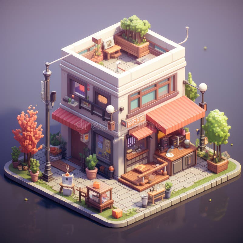 Isometric Clean Pixel Art Image of the Exterior of a Cute Design Studio ...