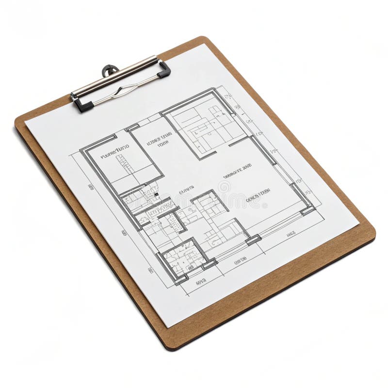 Isometric Clipboard with Building Plan Isolated on White Background ...
