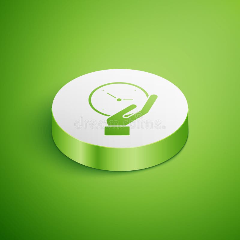 Isometric Clock Icon Isolated on Green Background. Time Symbol. White ...